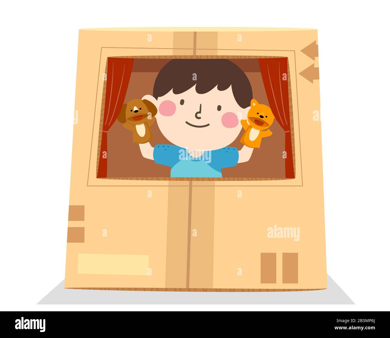 Illustration of a Kid Boy Doing a Puppet Show From a Makeshift Stage ...