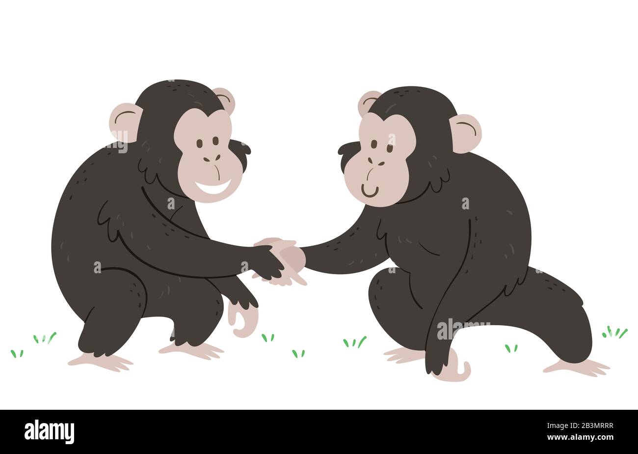 Illustration of a Two Chimpanzees Touching Each Others Hands in ...