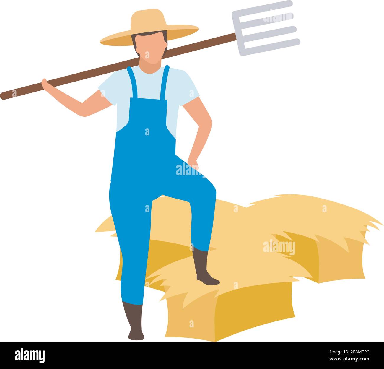 Farmer with pitchfork flat vector character. Autumn harvest concept on ...