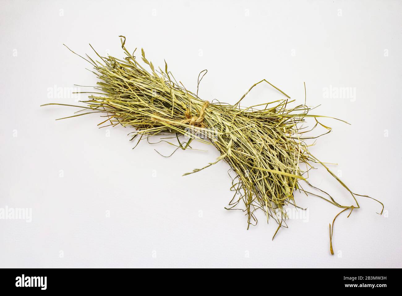 Bunch of hay isolated on white background. Dry herbs, food for domestic ...