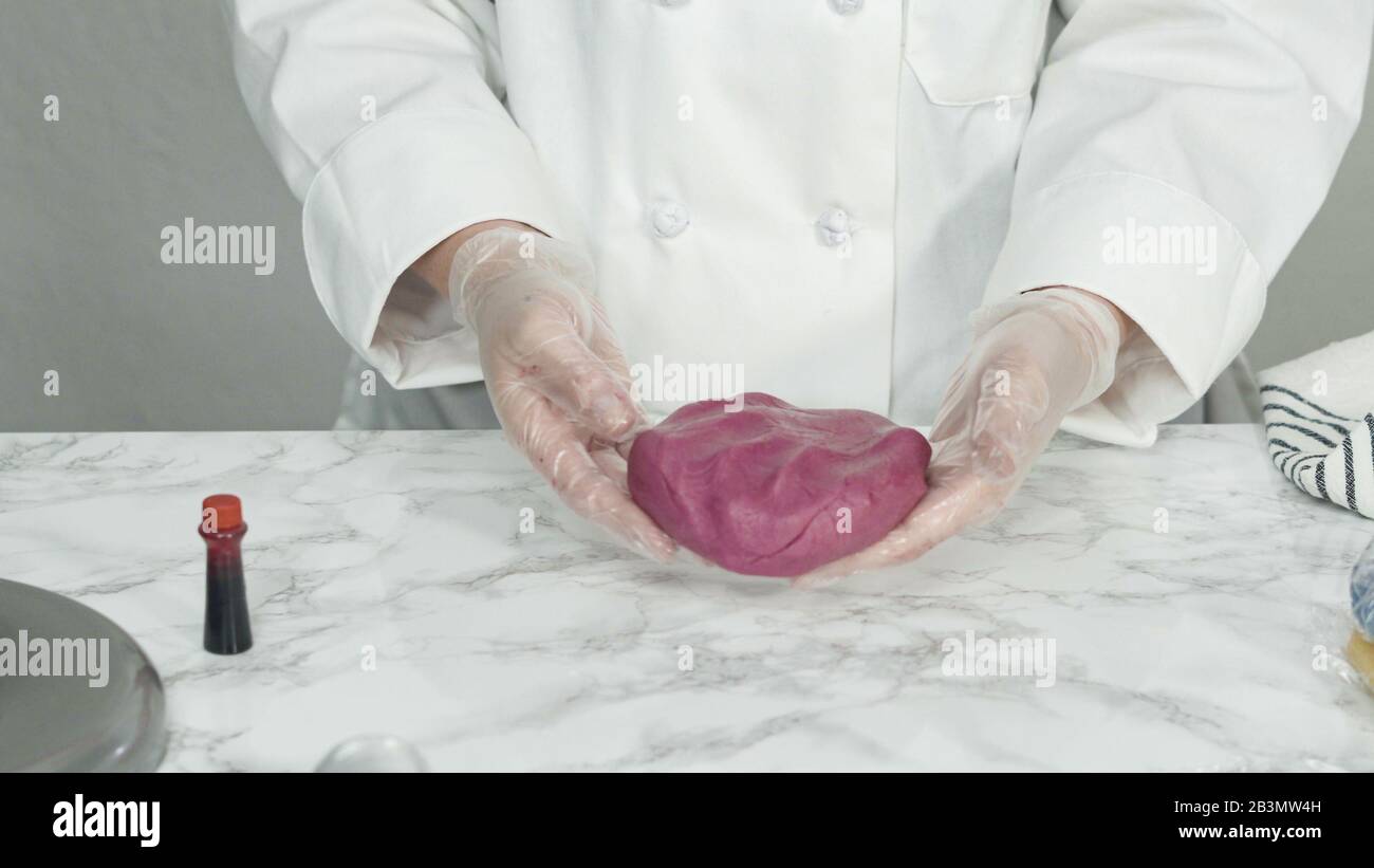 Step by step. Mixing food coloring into the cookie dough to bake red ...