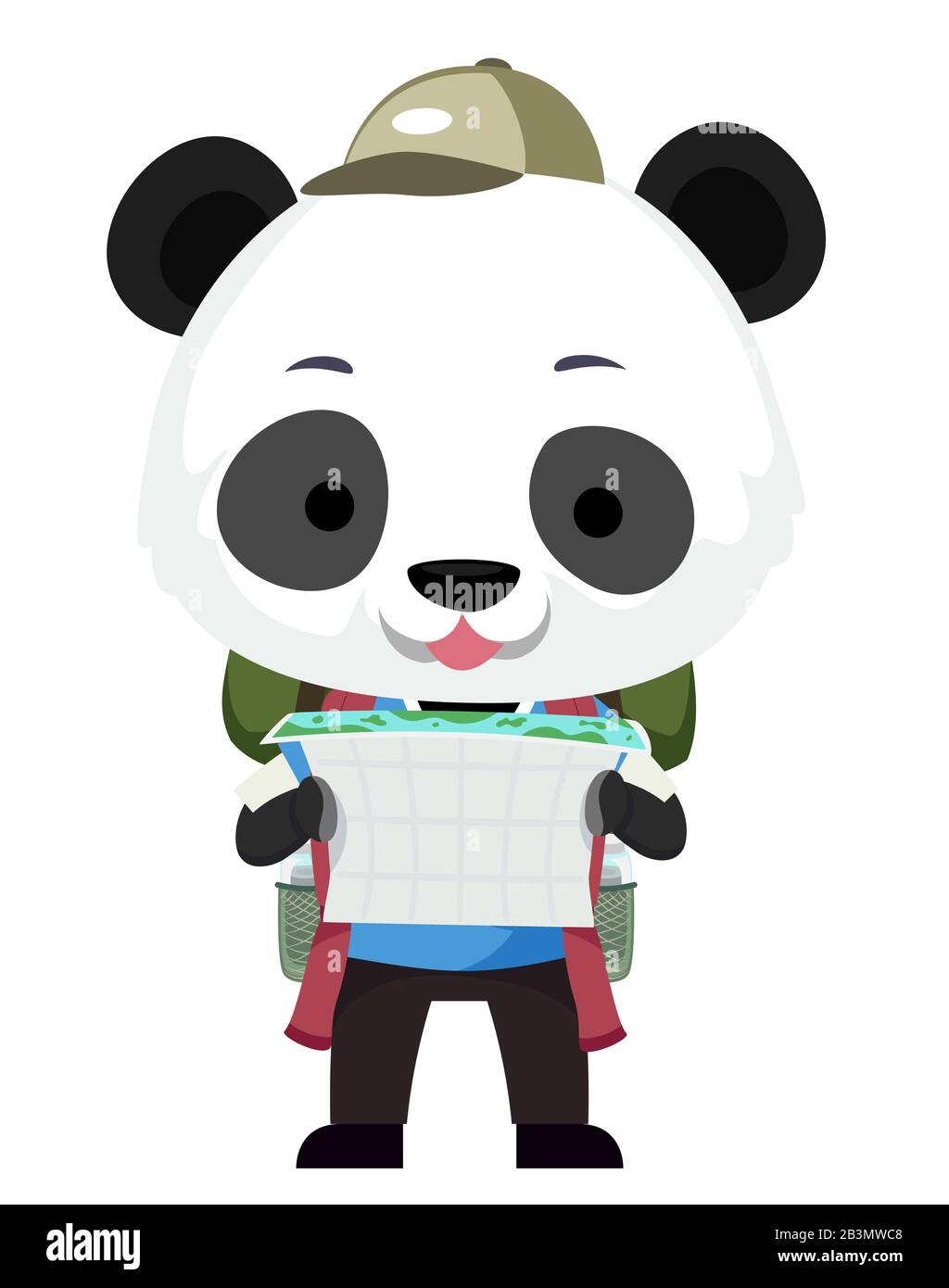 Illustration of a Cute Panda Mascot Explorer Reading a Map and Carrying ...