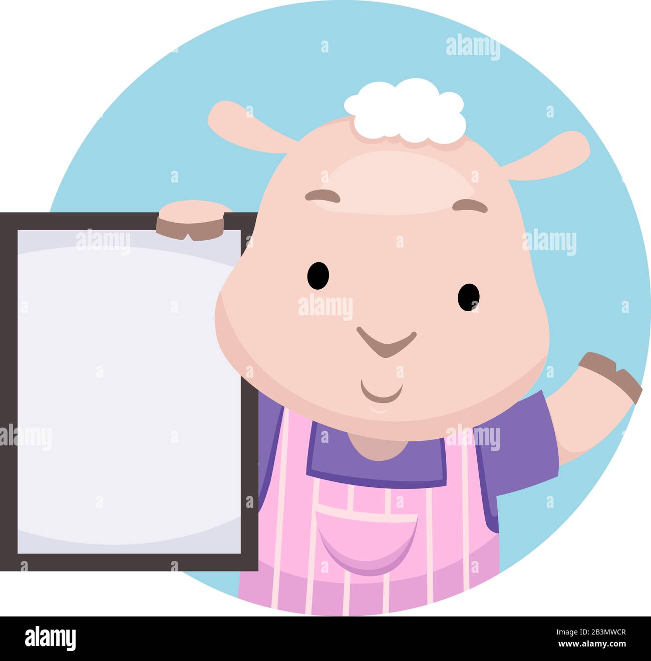 Illustration of a Cute Sheep Waving and Holding a Blank Board Stock ...