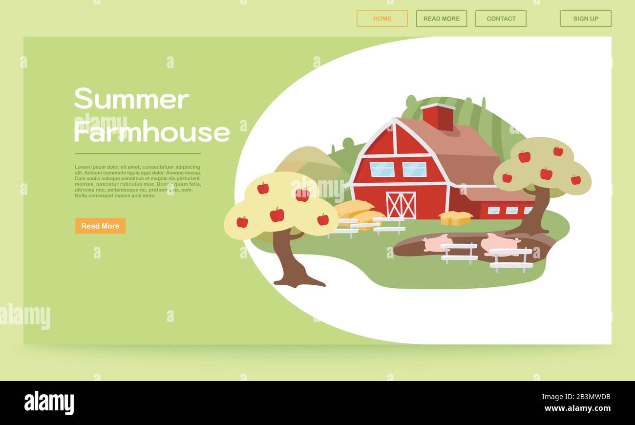 Summer farmhouse landing page vector template. Countryside farming ...