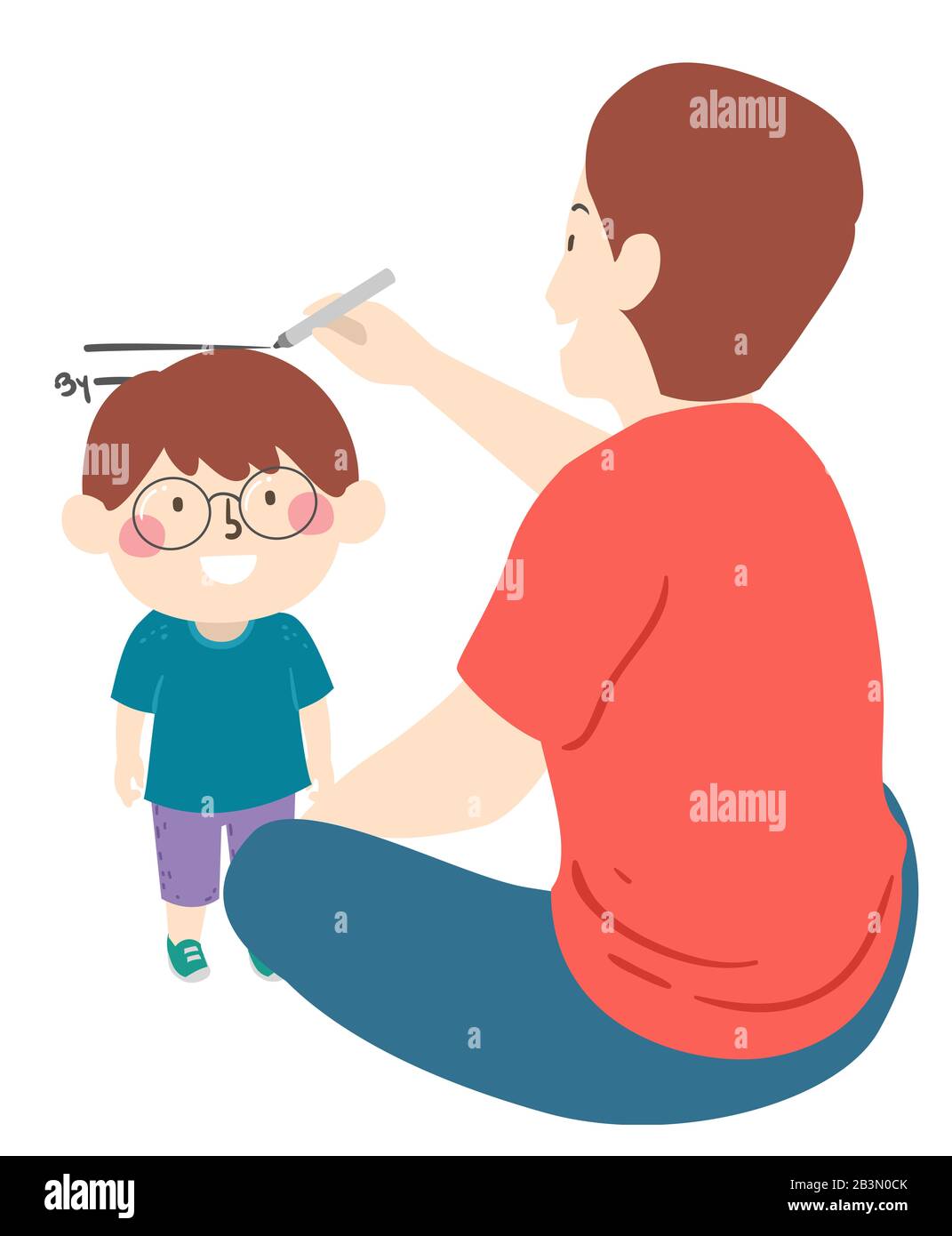 Illustration of a Kid Boy Standing Straight and a Man Sitting and ...