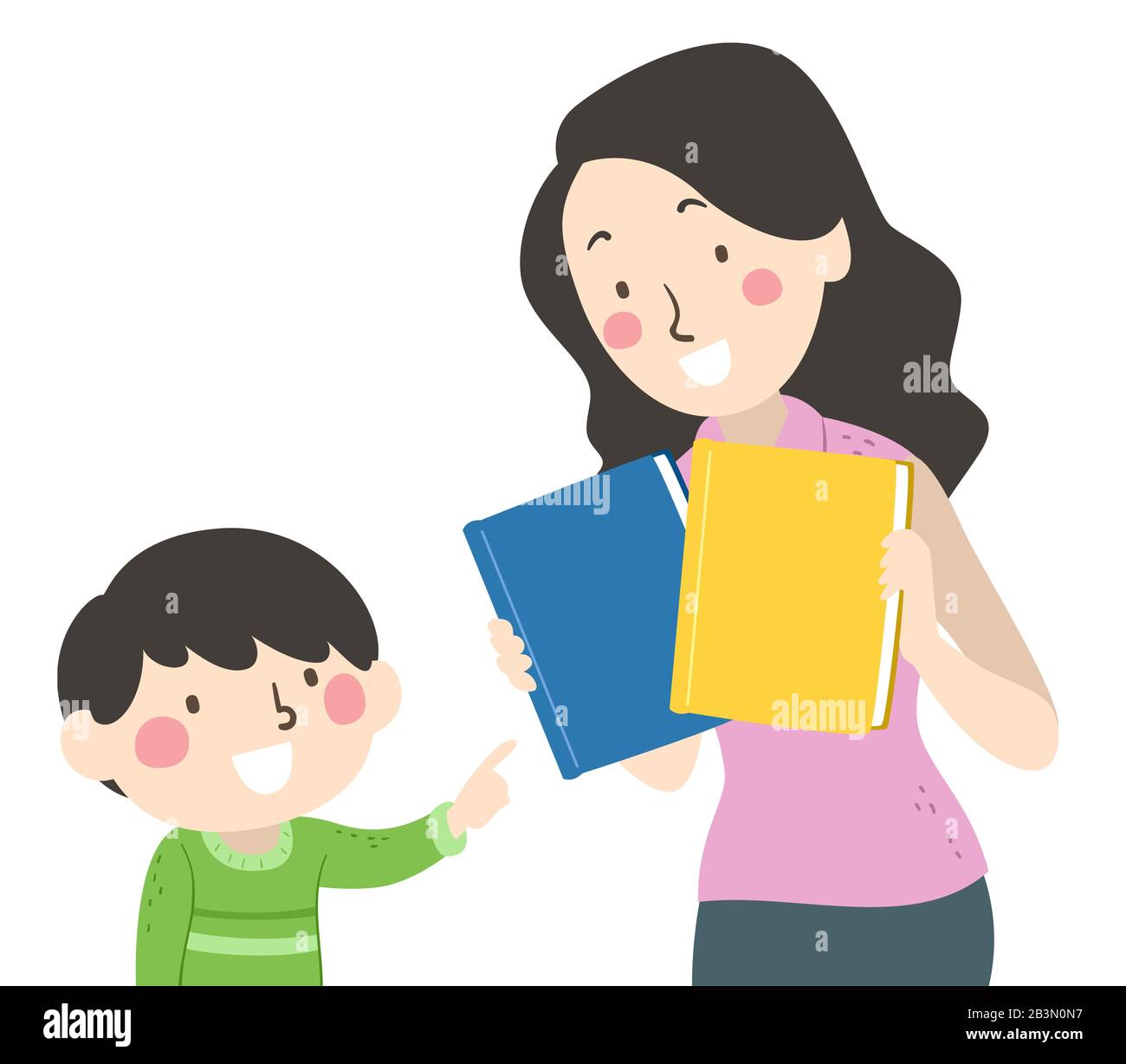 Illustration of a Kid Boy Choosing Between Two Books Held by Mother ...