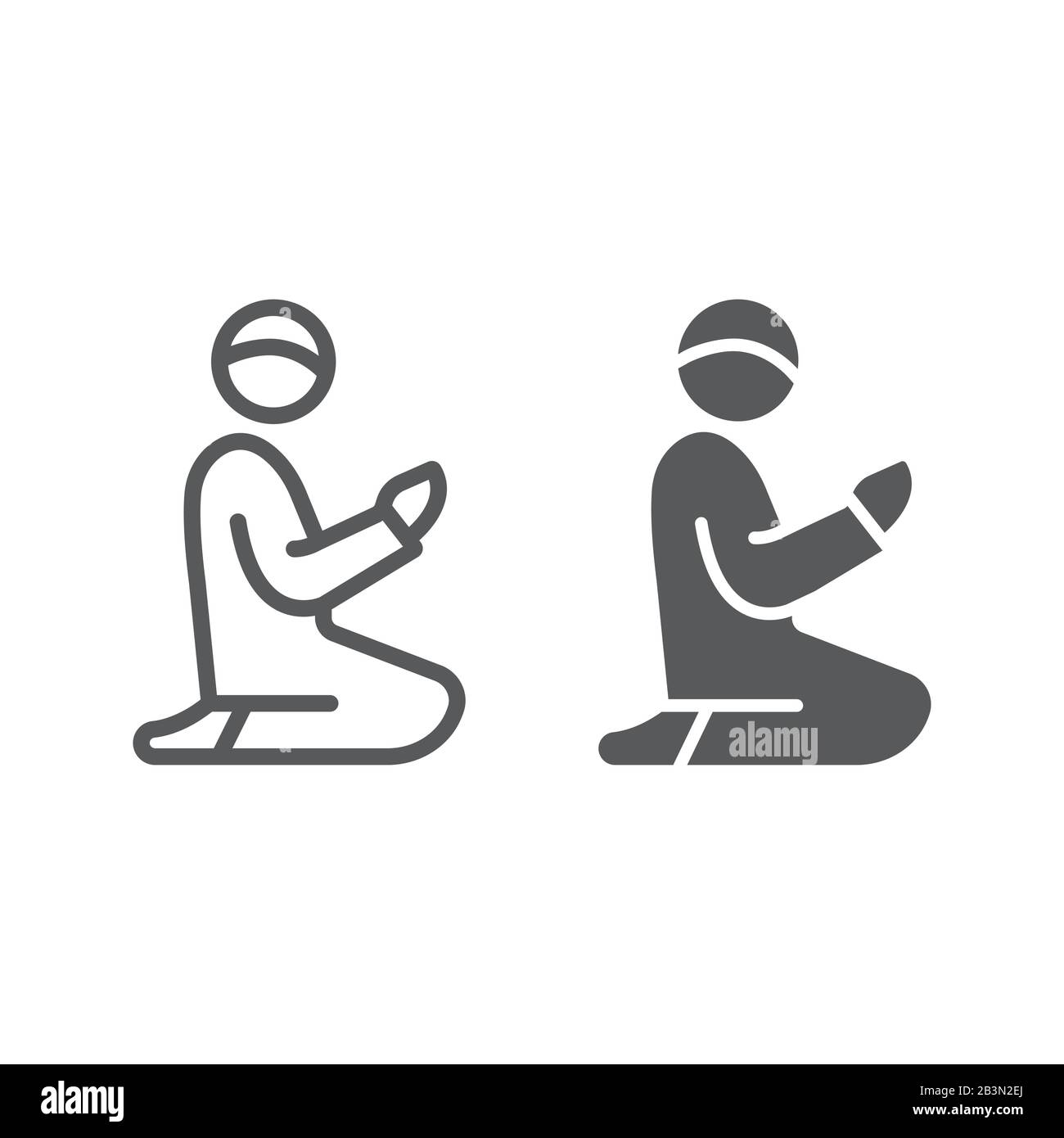 Islamic Prayer line and glyph icon, ramadan and islam, muslim man ...