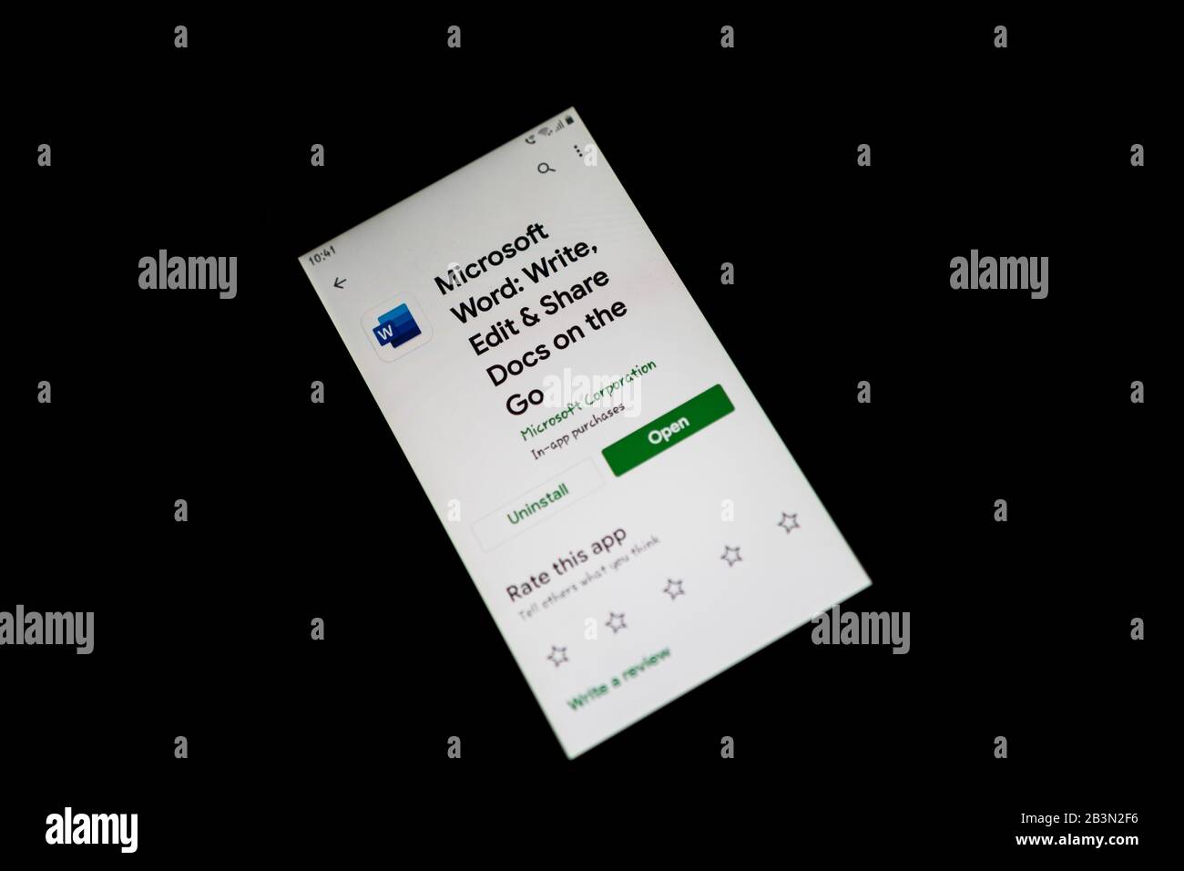 Microsoft office word application in Play Store on smartphone screen ...