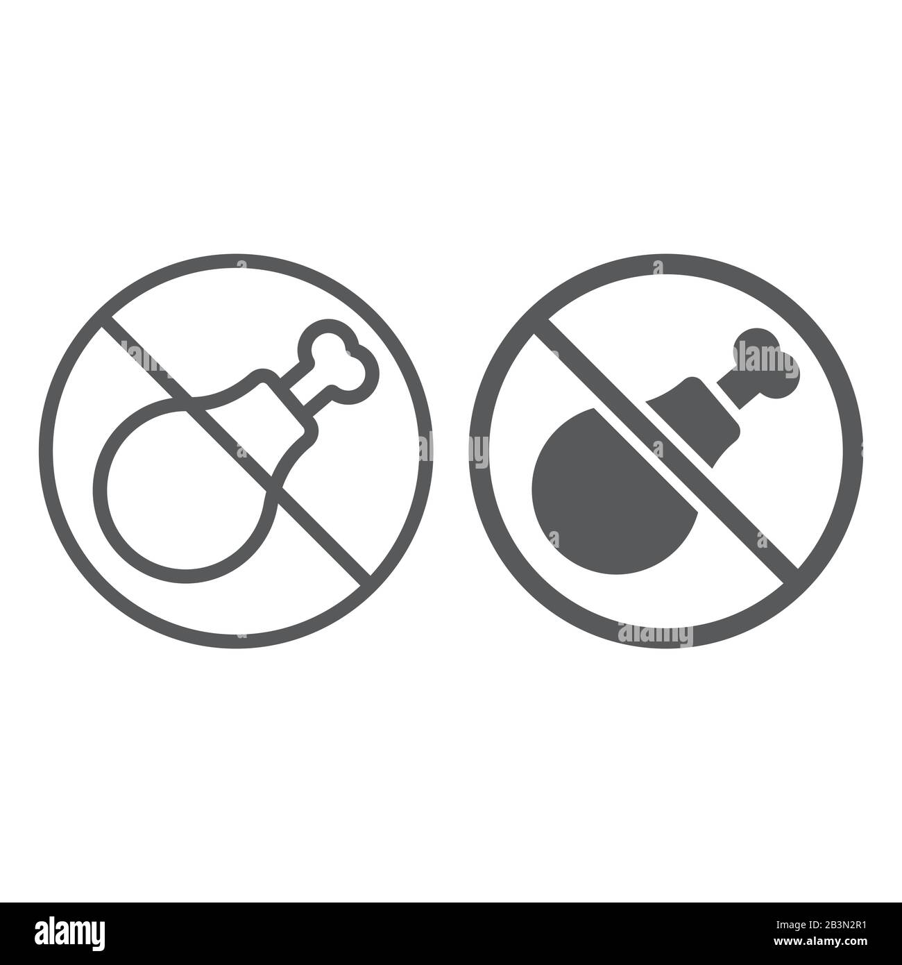 No food line and glyph icon, forbidden and prohibited, no food sign ...