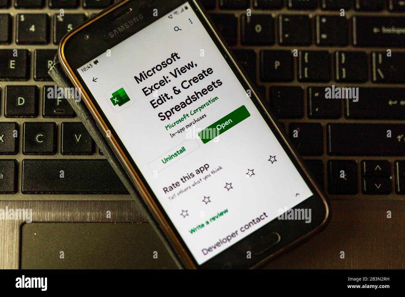 Microsoft office excel application in Play store on smartphone screen ...