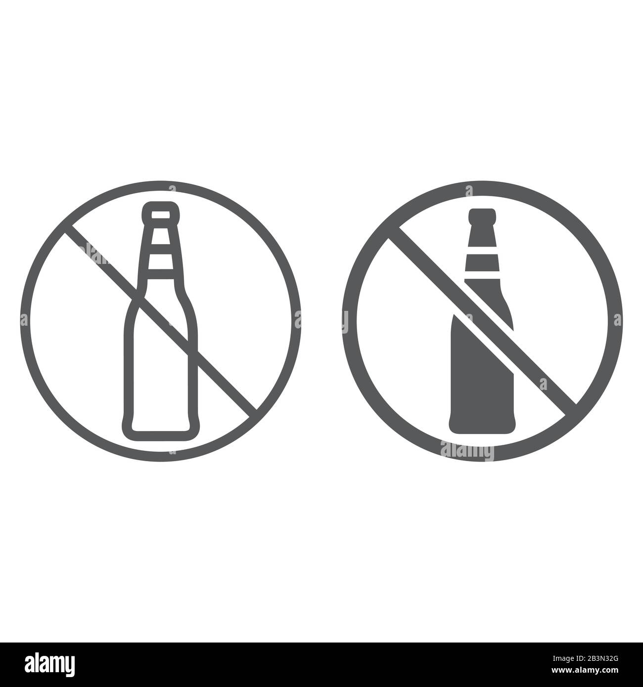 No alcohol line and glyph icon, forbidden and prohibited, no alcohol ...