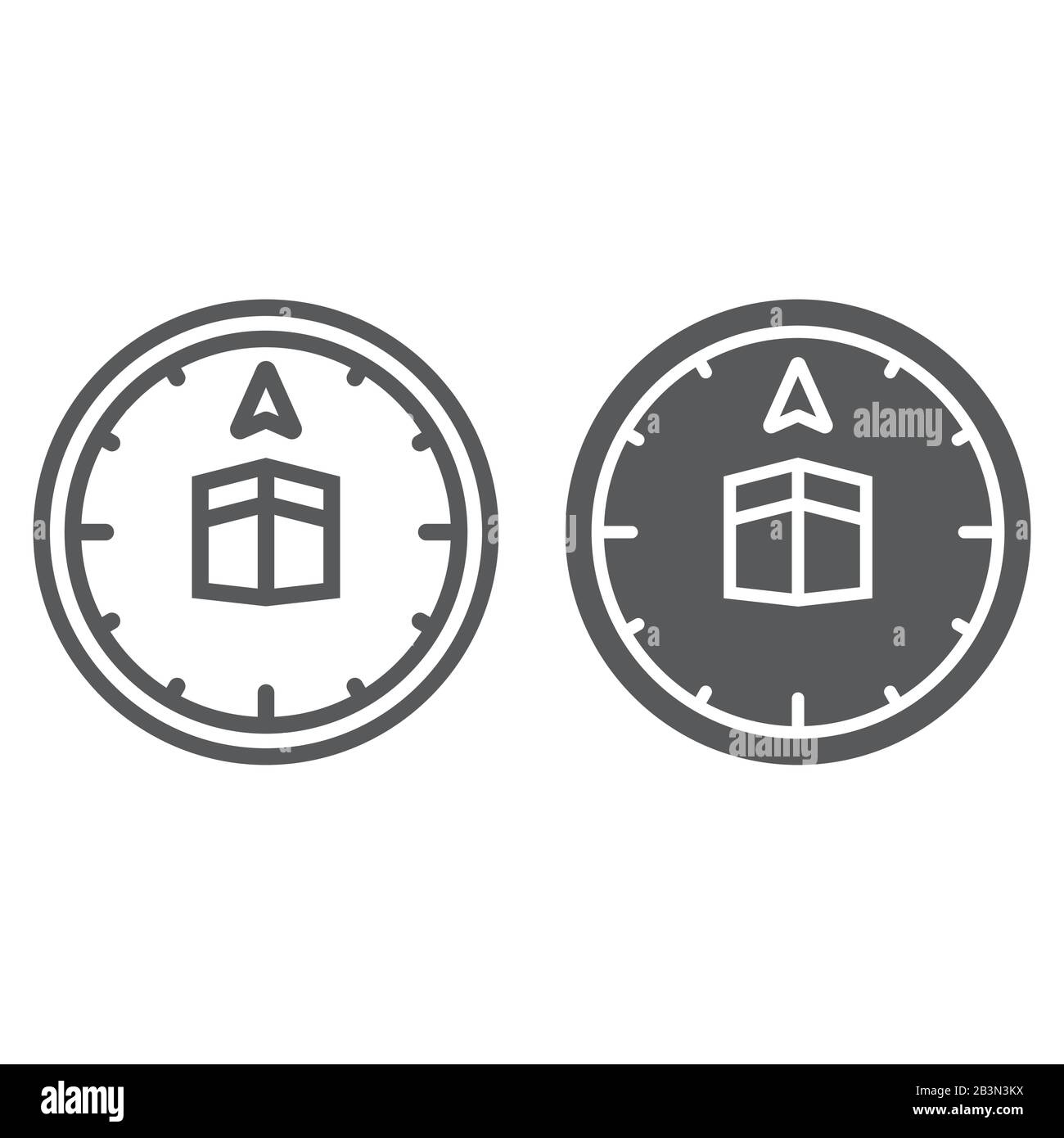 Qibla compass line and glyph icon, ramadan and islam, islamic compass ...