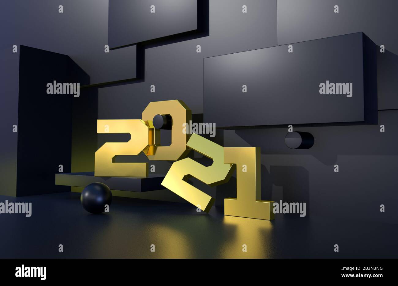 2021 year golden sign with black background. 3D illustration Stock ...