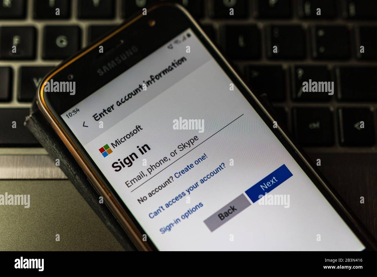 Sign in Microsoft account on smartphone screen pixelated close up view ...