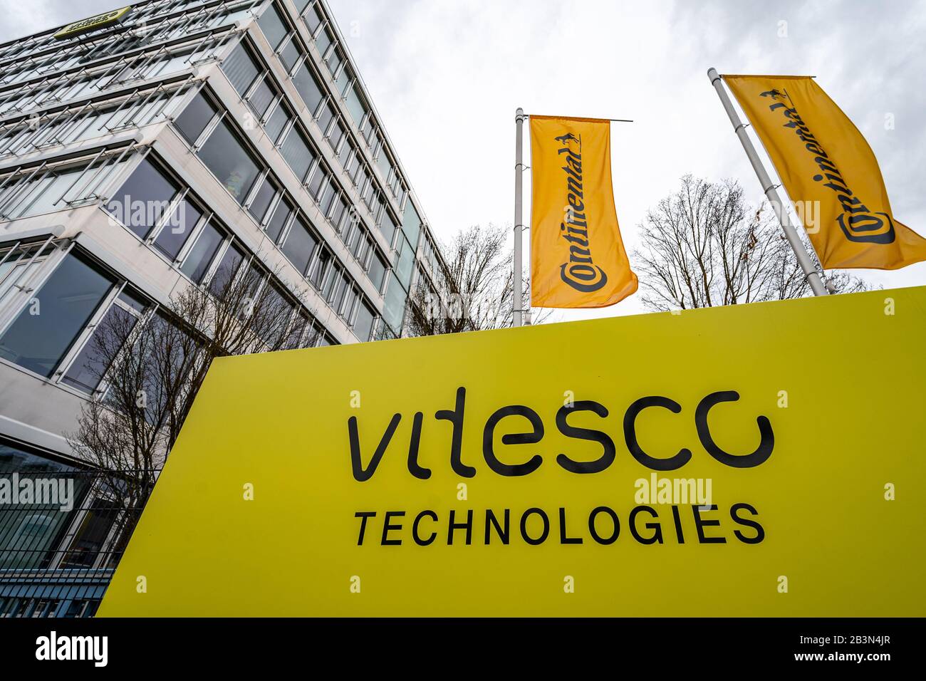 27 February 2020, Bavaria, Regensburg: "Vitesco Technologies" stands in ...
