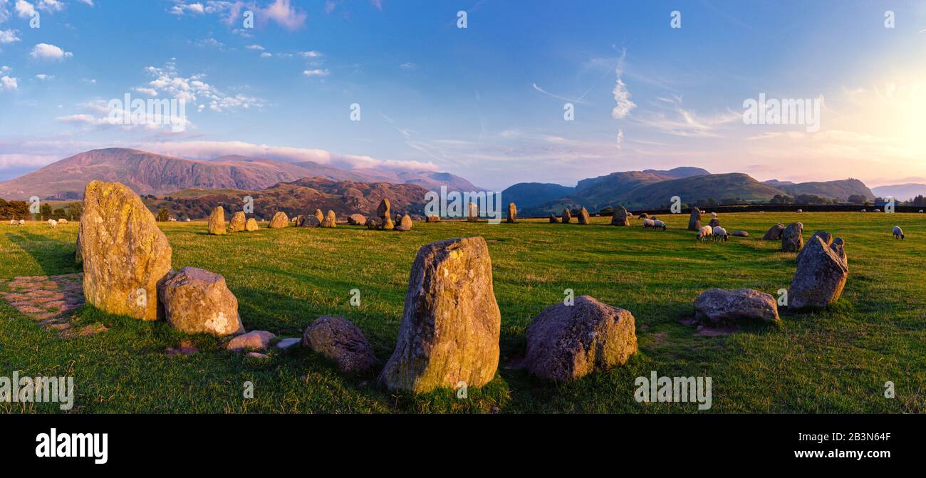 Castlerigg Stone Circle at sunset, Bronze Age prehistoric monument near ...