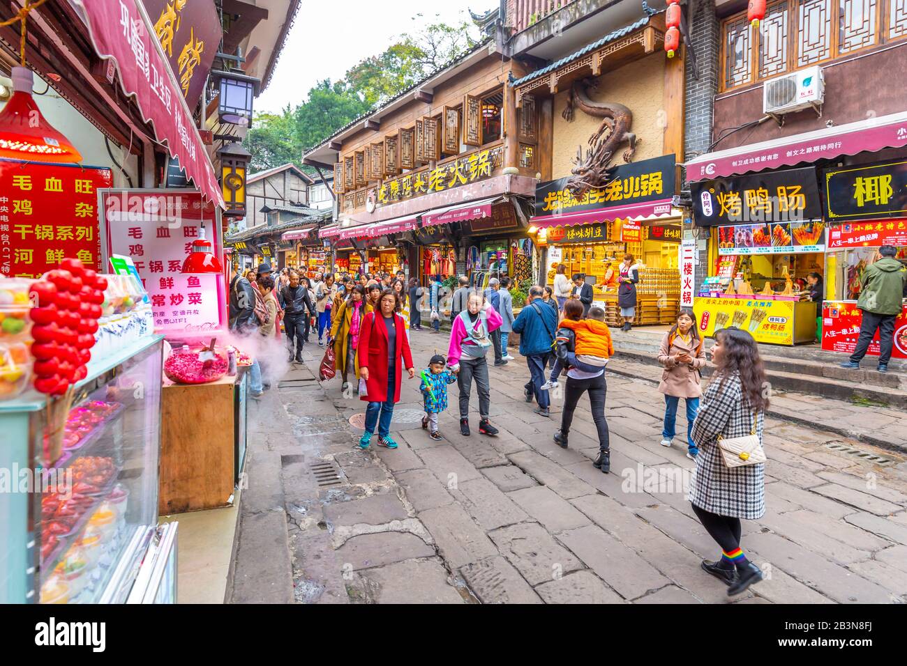 Busy shopping street in Ciqikou Old Town, Shapingba, Chongqing, China ...