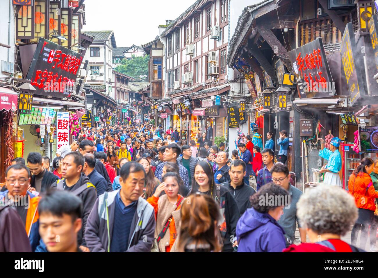 Busy shopping street in Ciqikou Old Town, Shapingba, Chongqing, China ...