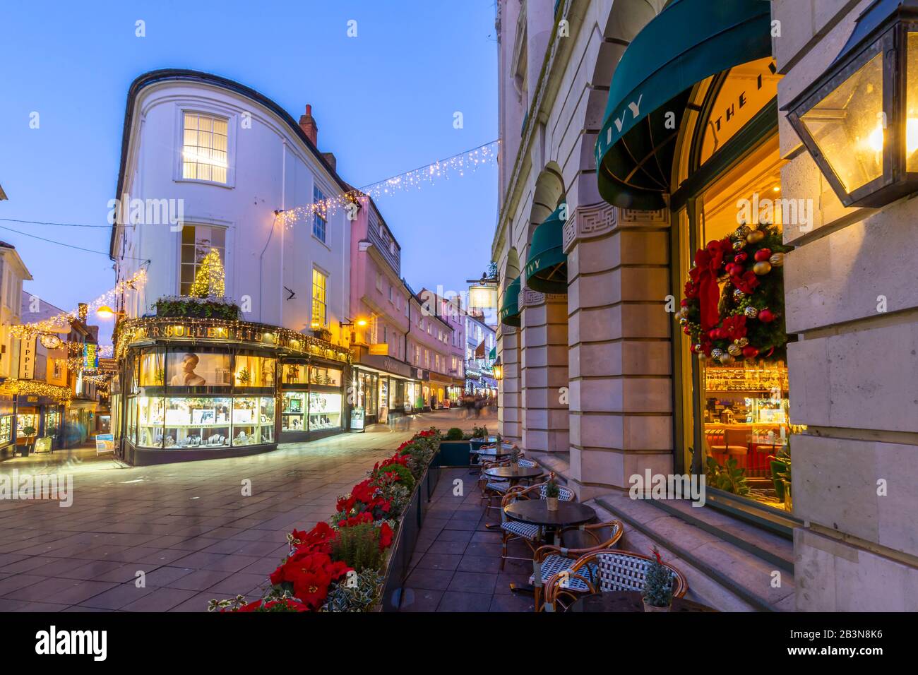 View of shops on London Street at Christmas, Norwich, Norfolk, East ...