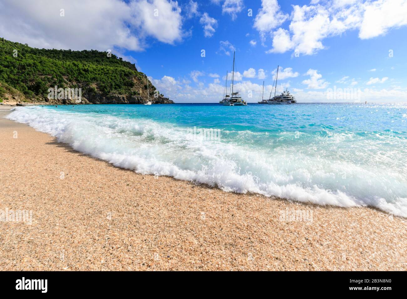 Shell Beach, yachts anchored in turquoise bay, Gustavia, St. Barthelemy ...