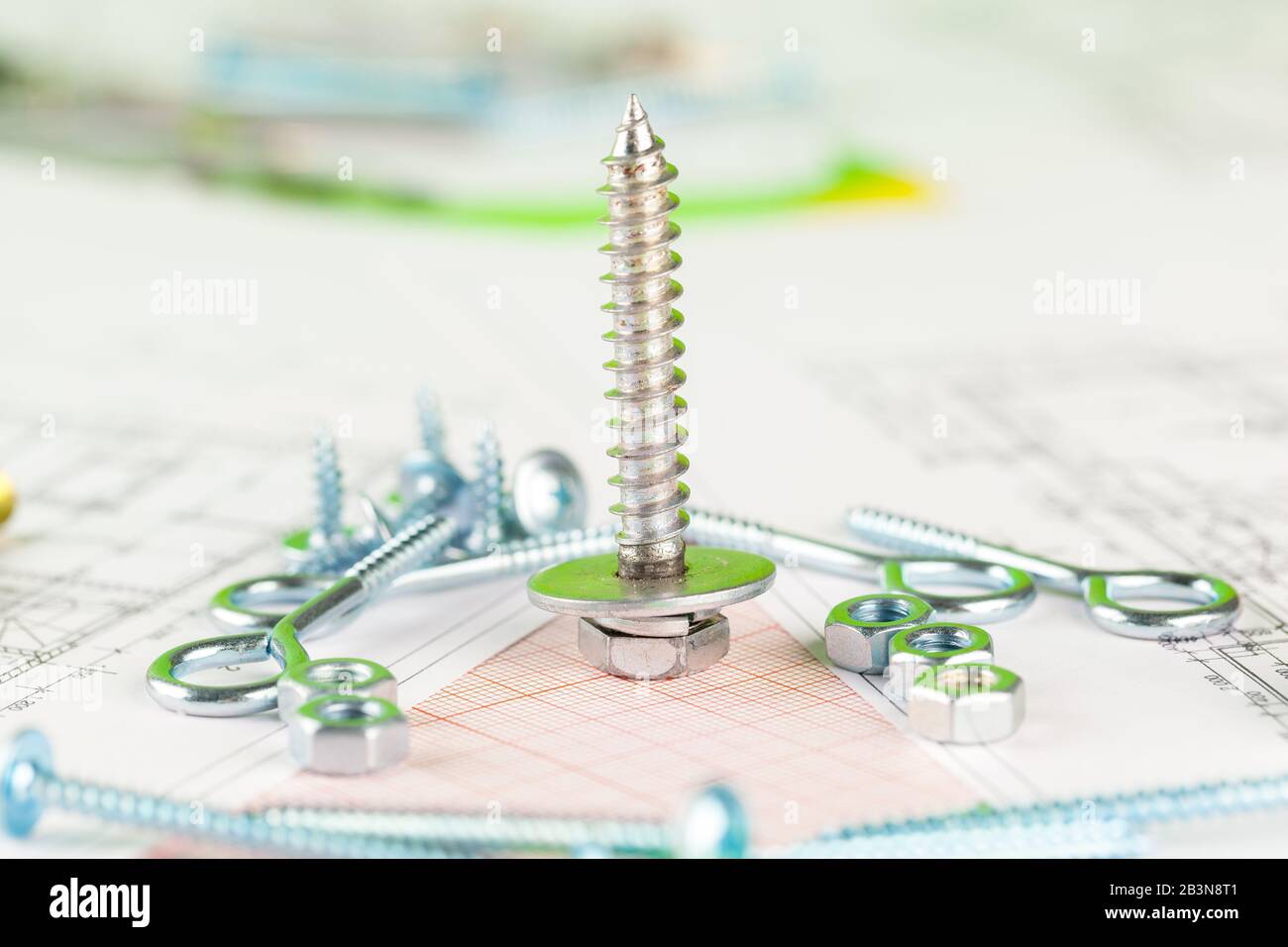 Technical drawings of bolt and nut. Engineering, technology and ...