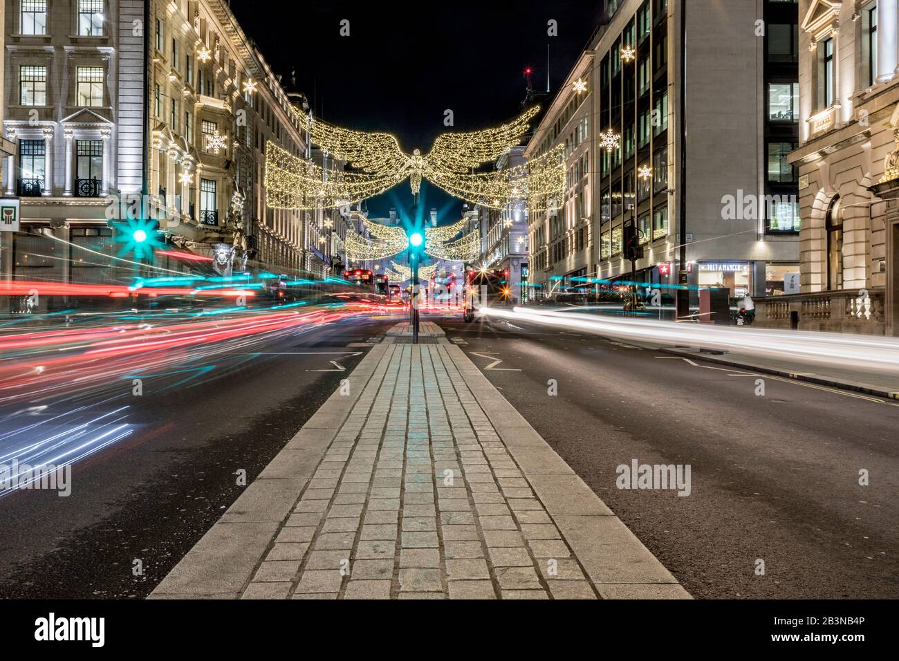 Regent Street light trails at night, London, England, United Kingdom ...