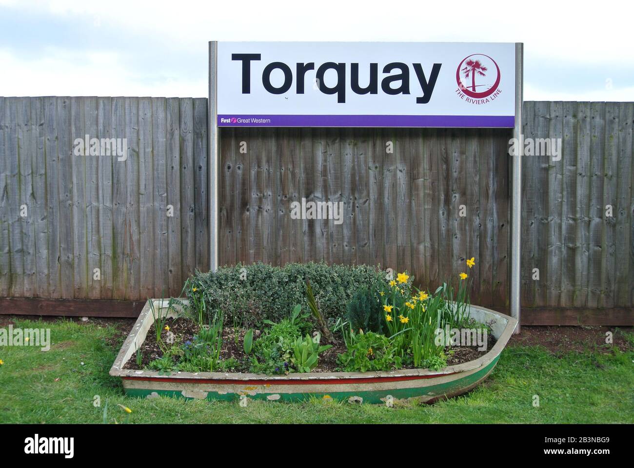 Railway station sign at Torquay Railway Station, Torquay, Devon ...