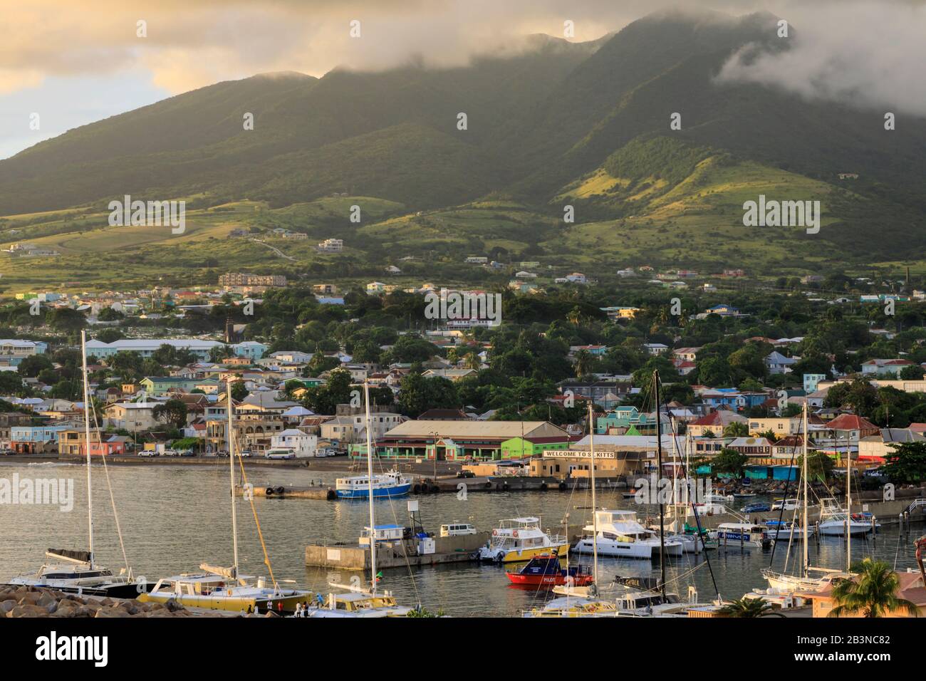 Basseterre, sunset, elevated view, St. Kitts, St. Kitts and Nevis ...