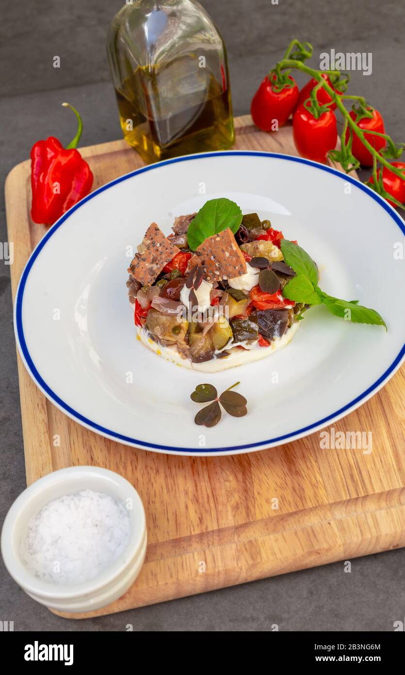 Rustic Italian restaurant colourful starter Stock Photo - Alamy