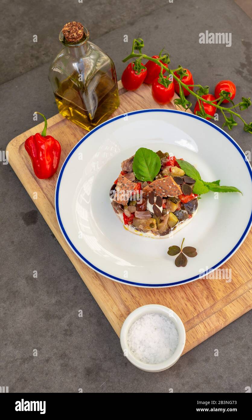 Rustic Italian restaurant colourful starter Stock Photo - Alamy