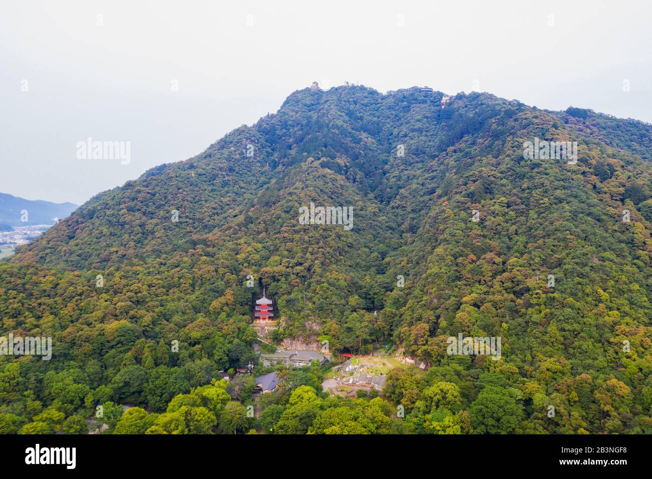 Three storey pagoda on Mount Kinka, Gifu Park, Gifu, Gifu Prefecture ...