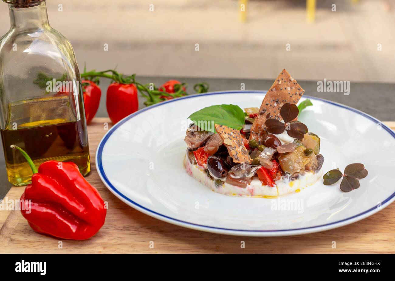 Rustic Italian restaurant colourful starter Stock Photo - Alamy