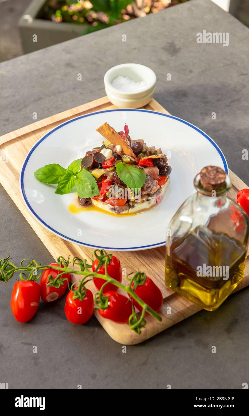 Rustic Italian restaurant colourful starter Stock Photo - Alamy