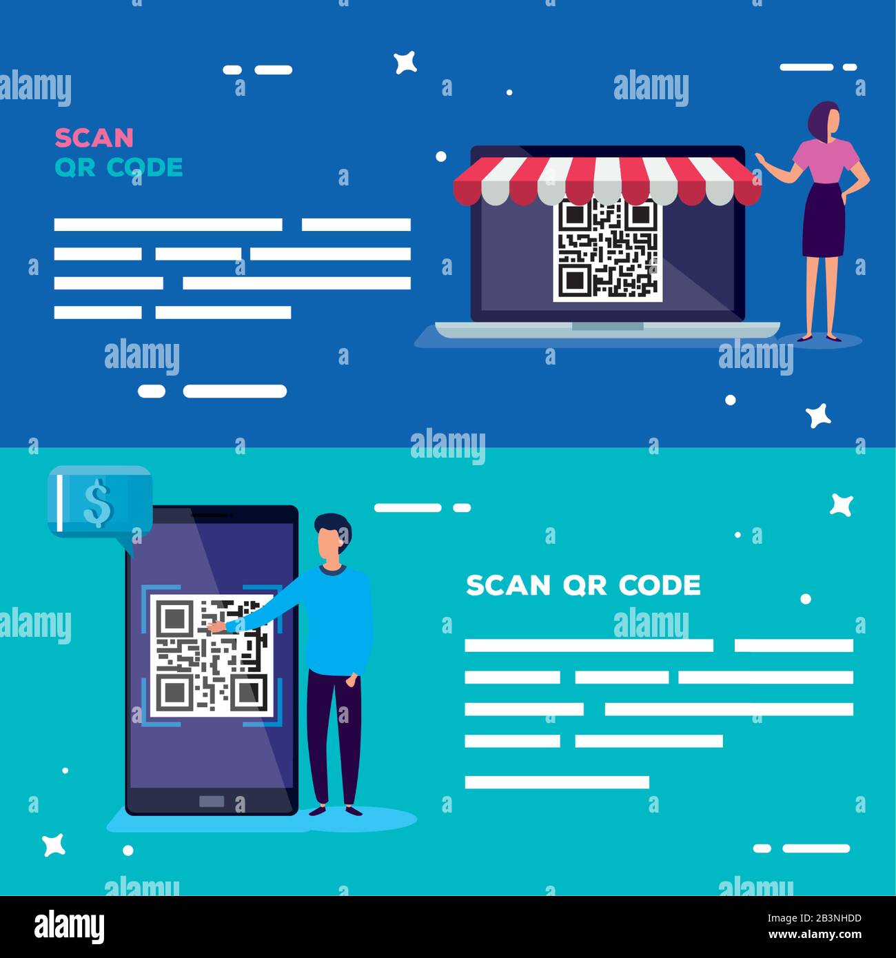 set poster of scan code qr with icons Stock Vector Image & Art - Alamy
