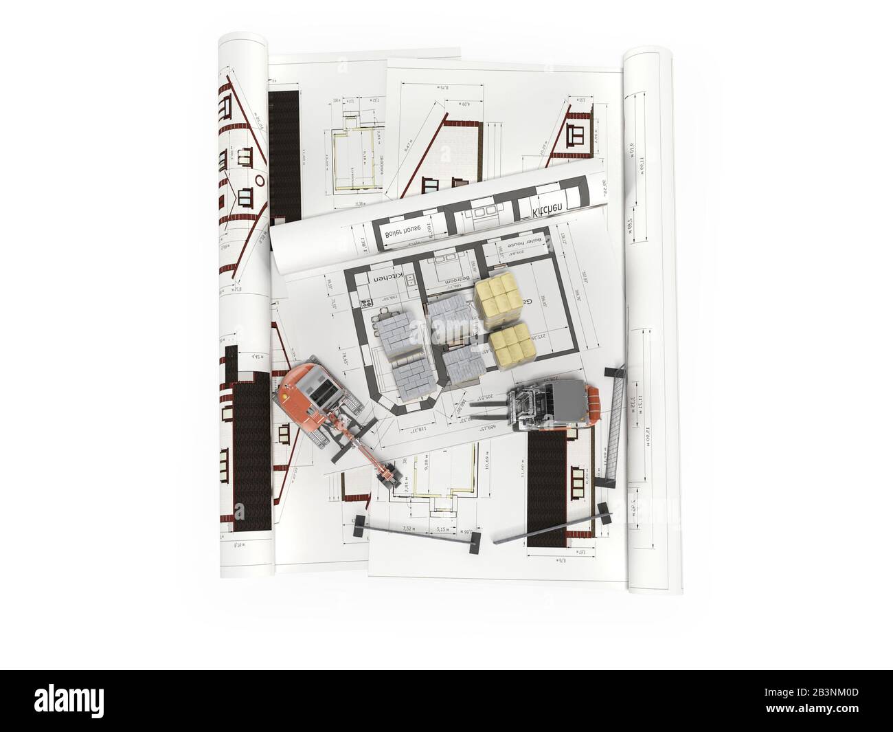 3d rendering concept building materials in drawings with loader and on ...