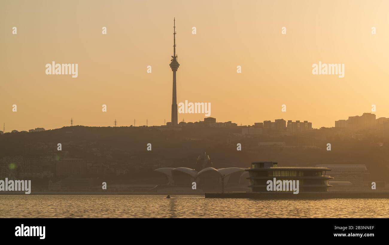 Colorful sunset on the Baku boulevard Stock Photo - Alamy