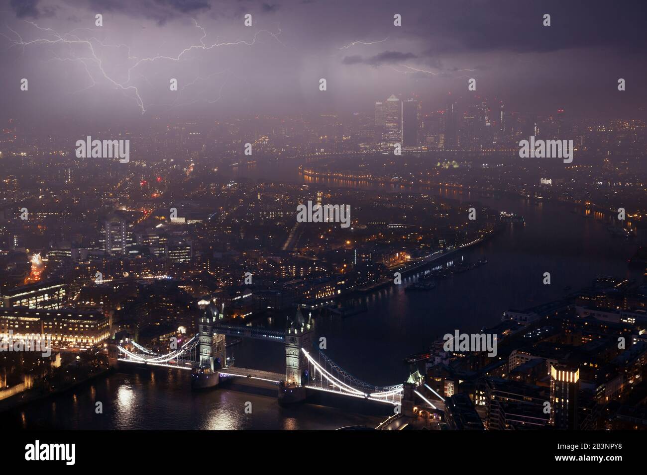 Tower bridge by night in bad weather. Rainy London weather Stock Photo ...