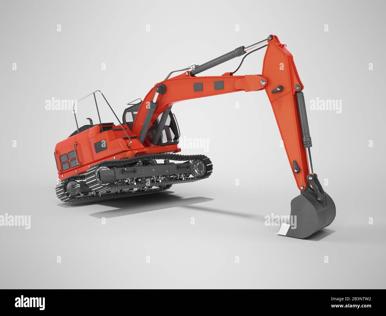3d rendering concept red crawler excavator with hydraulic bucket ...