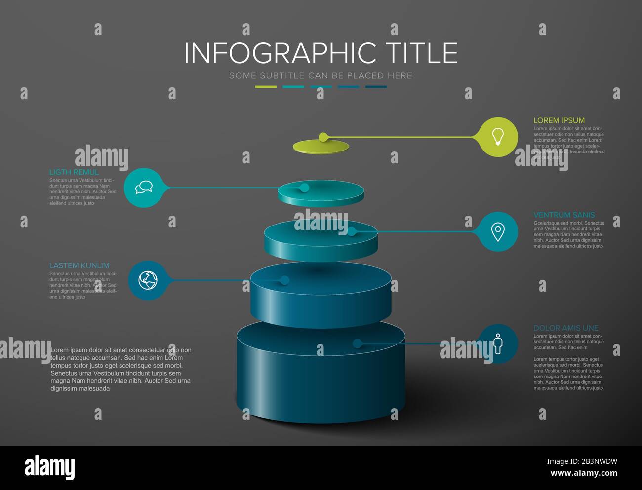 Vector Infographic layers template with five circle levels for material structure - blue green ...