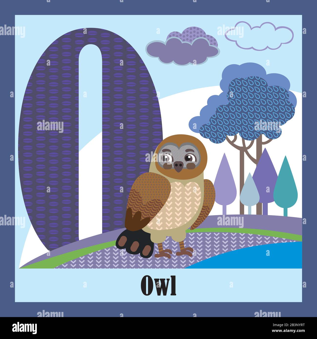 Vector cartoon flashcards of animal alphabet, letter O. Colorful ...