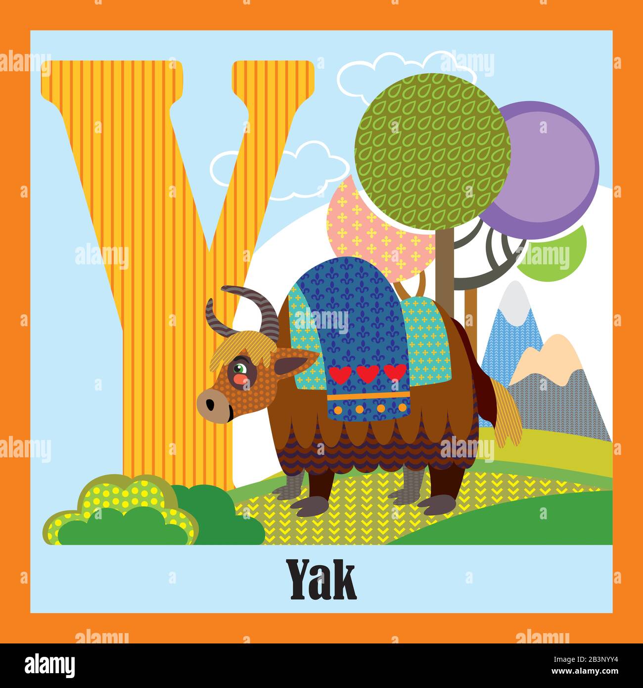 Vector cartoon flashcards of animal alphabet, letter Y. Colorful ...