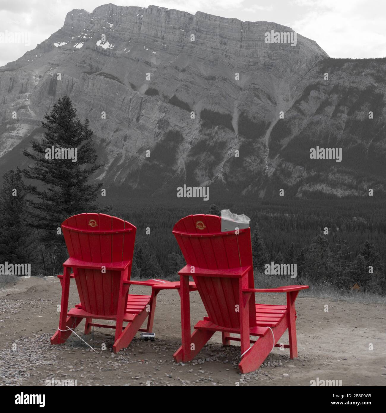 Adirondack chairs on a hill, Banff National Park, Alberta, Canada Stock ...