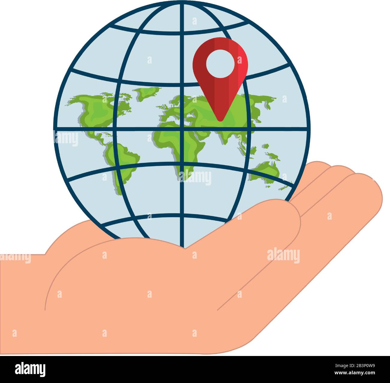 Isolated gps mark and global sphere over hand vector design Stock ...
