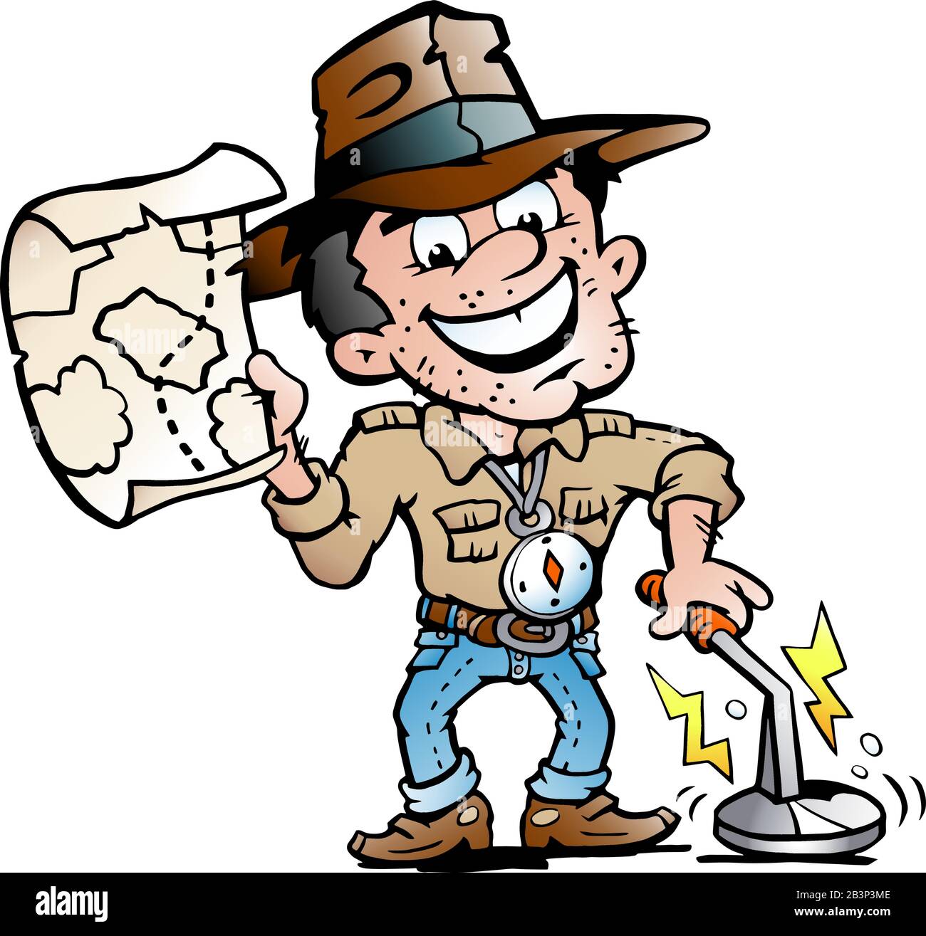 Vector Cartoon illustration of a Happy Archaeologist With a Metal ...