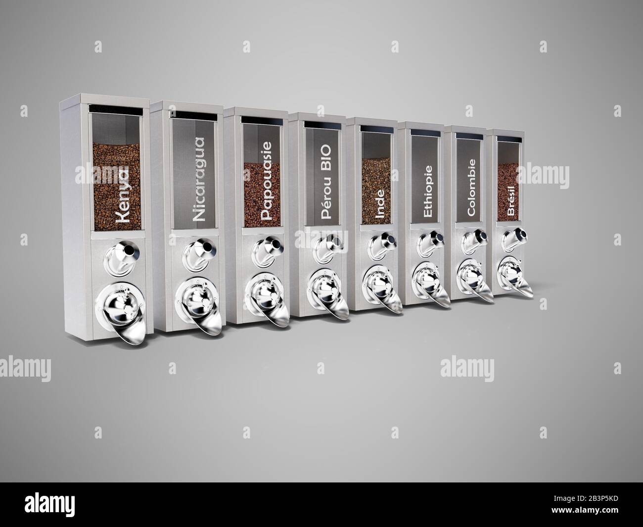 3D rendering metal coffee tank for sale in supermarket on gray ...