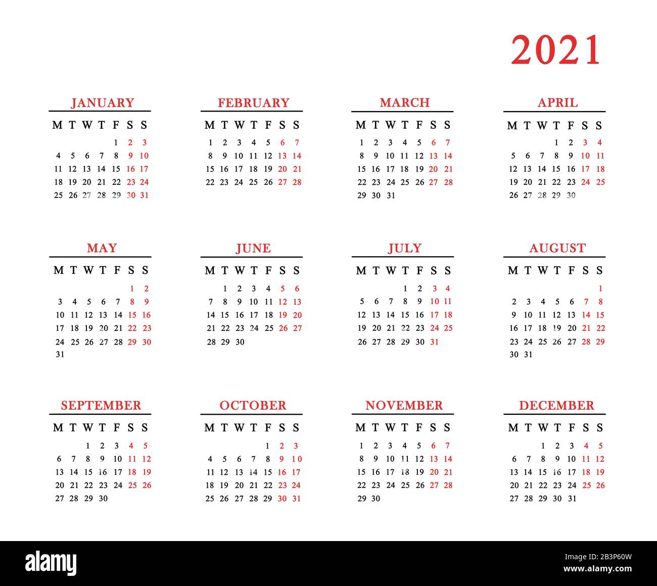 Calendar for 2021 on white background Stock Photo - Alamy