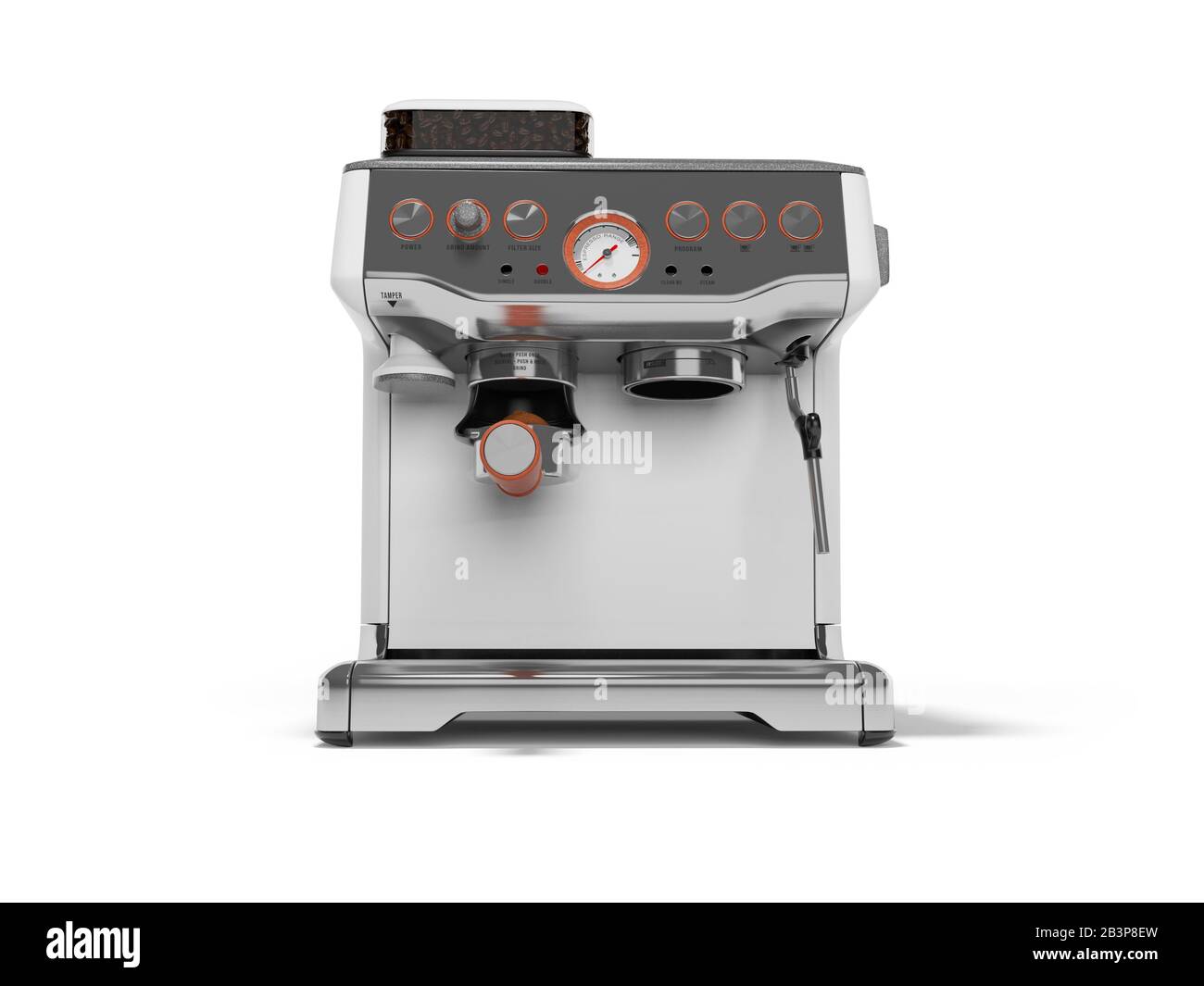 3D rendering metal home coffee machine on white background with shadow ...