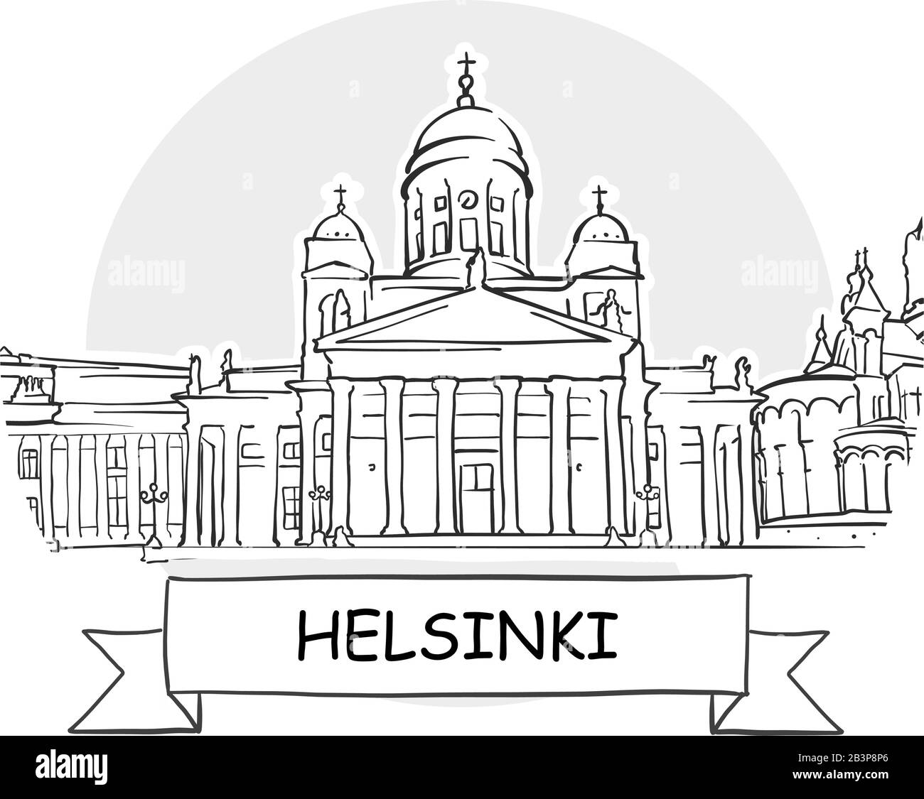 Helsinki Cityscape Vector Sign. Line Art Illustration with Ribbon and ...