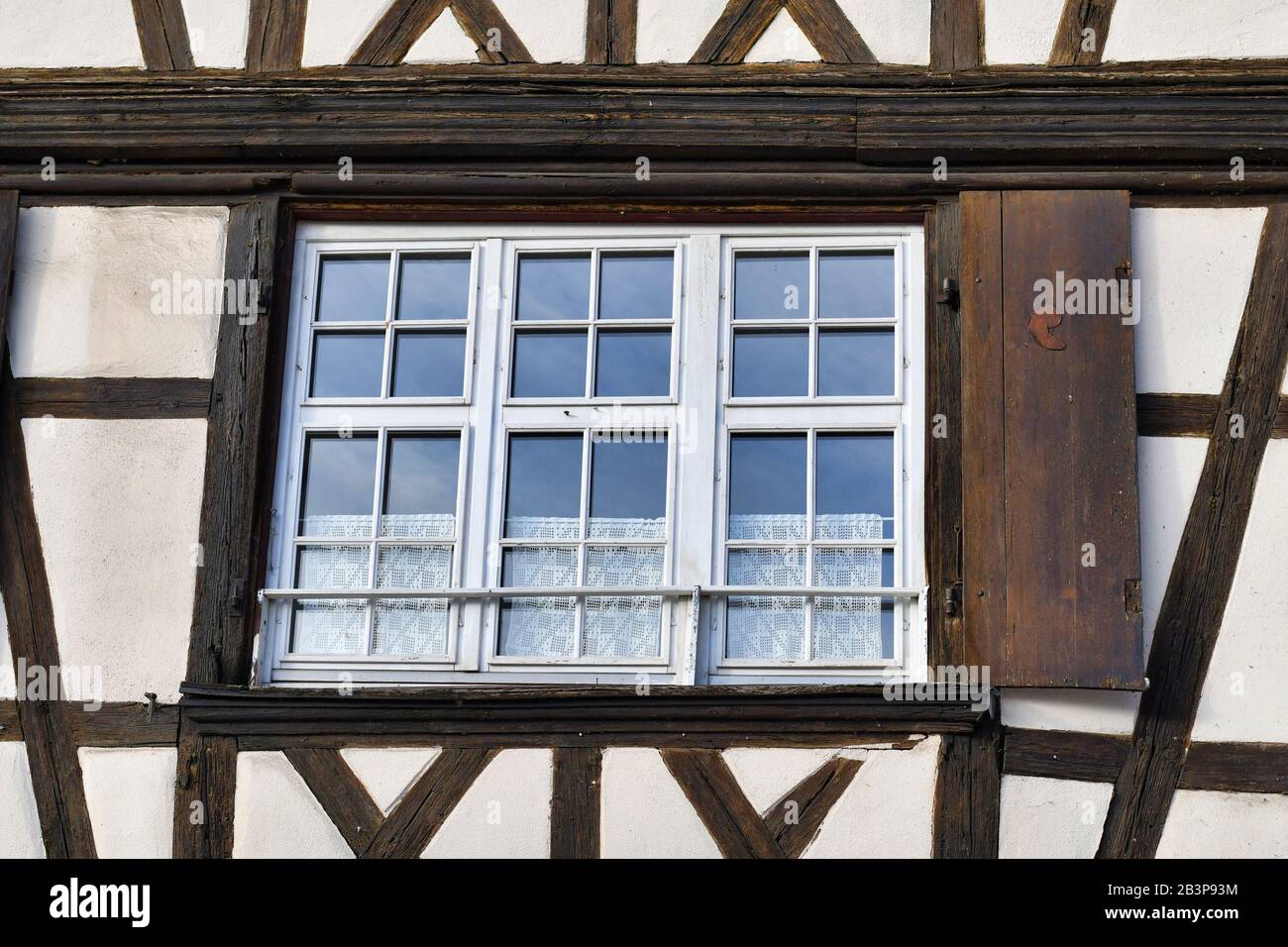 Window of traditional European style half timbered frame house in ...