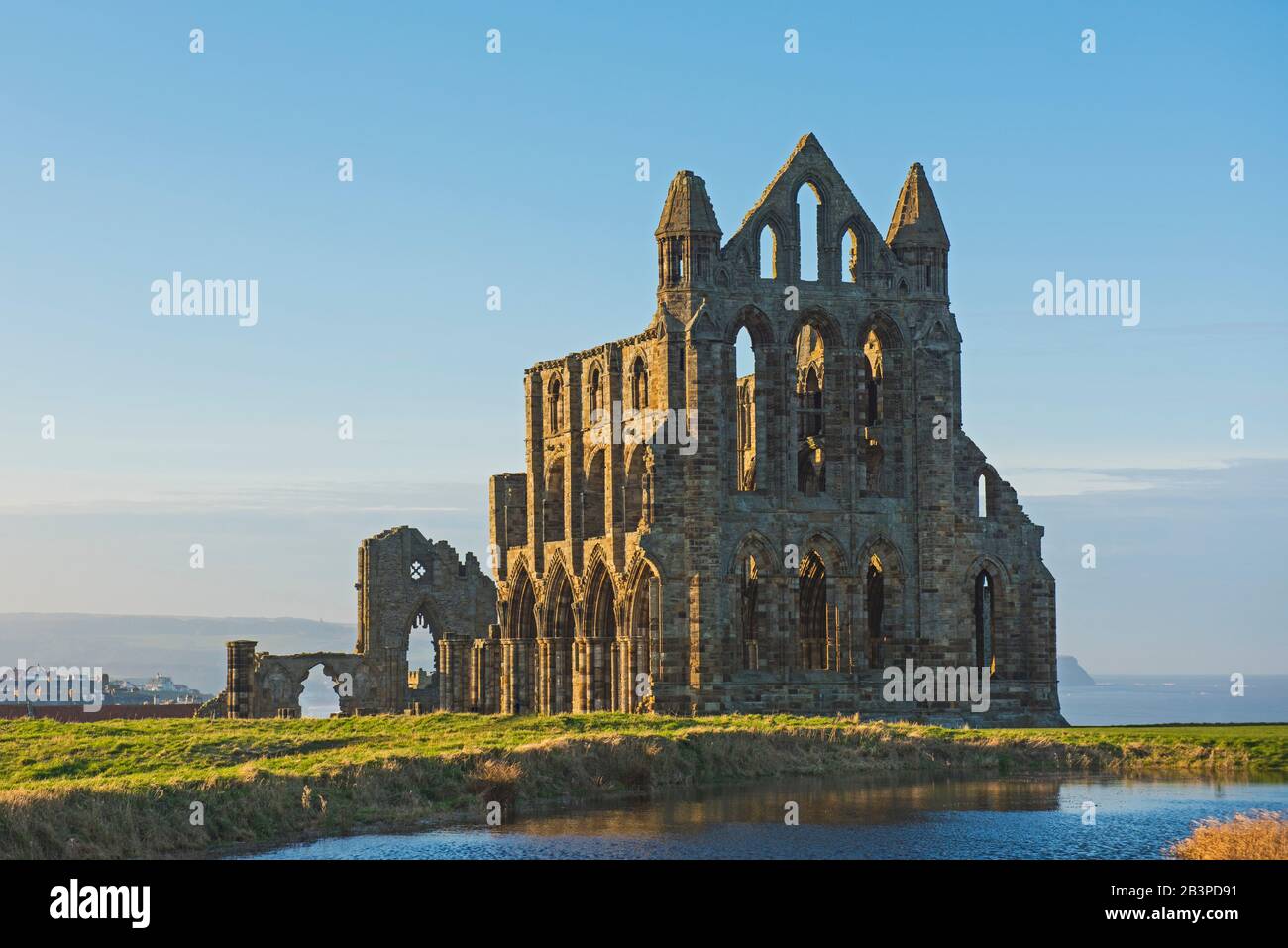 Remains of an ancient english abbey ruins with gothic architecture in ...